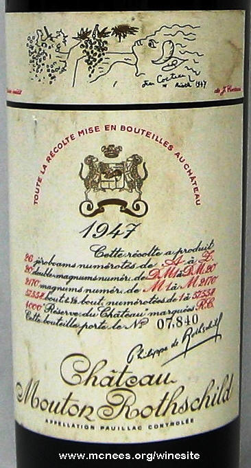 Mouton Rothschild 1947 Label and other artwork by Jean Cocteau