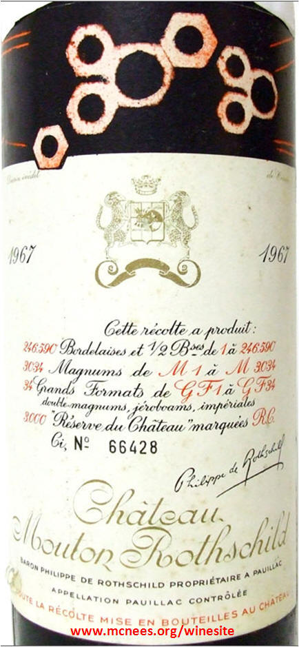 Mouton Rothschild 1967 Label featuring artwork by César (César Baldaccini)